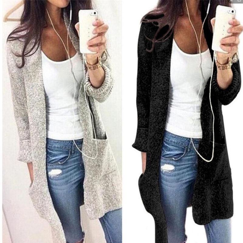 Buy Long Sleeve Loose Knitted Casual Sweater Coat Cardigan Coat Women ...