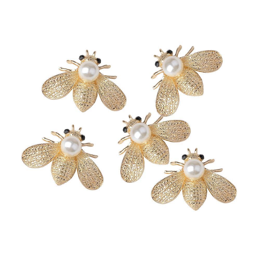 Buy 5 Pieces Bee Shape Alloy Crystal Pearl Flatback Decorative ...