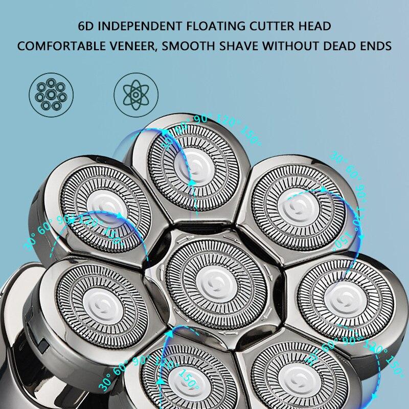 6 In 1 USB Shaver Multi-use Head Nasal Razor Face Cleansing Brush 8 D ...