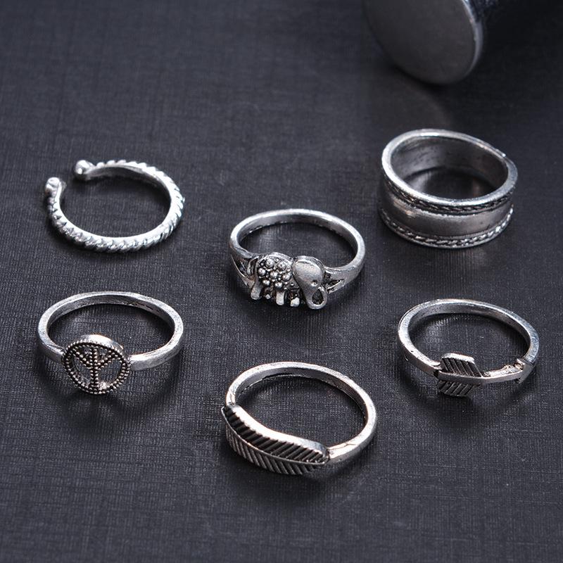 Buy 6Pcs/Set Jewelry Retro Simple Elephant Leaves Arrow Exquisite Stack ...