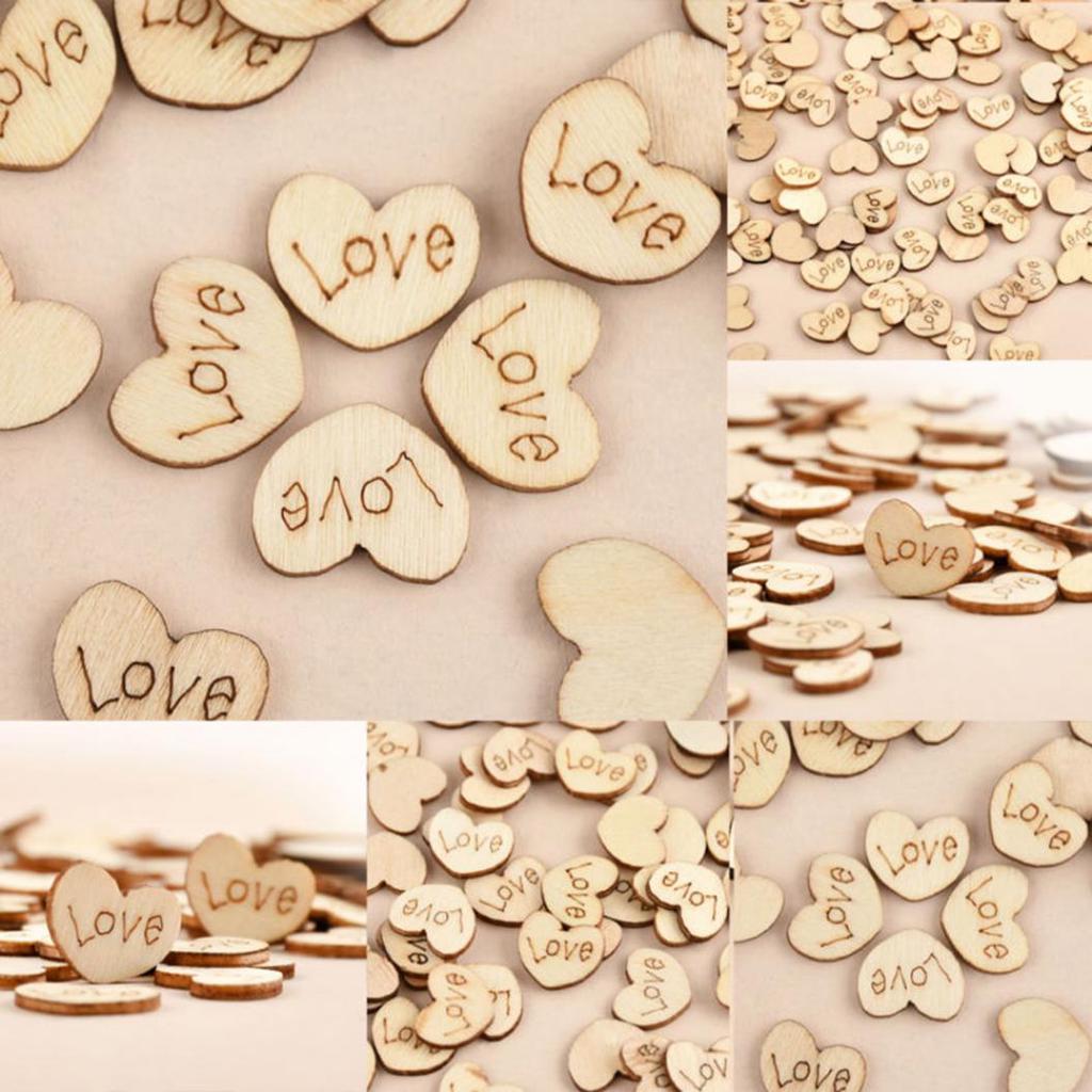 Buy 100pcs Stars Wedding Rustic Wooden Love Heart Table Scatter Crafts ...