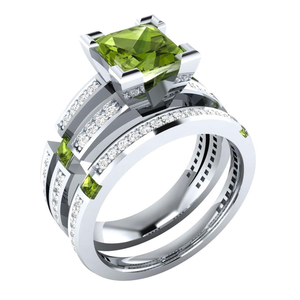 Fashion Elegant Cubic Zirconia Olivine Engagement Wedding Silver Color ...