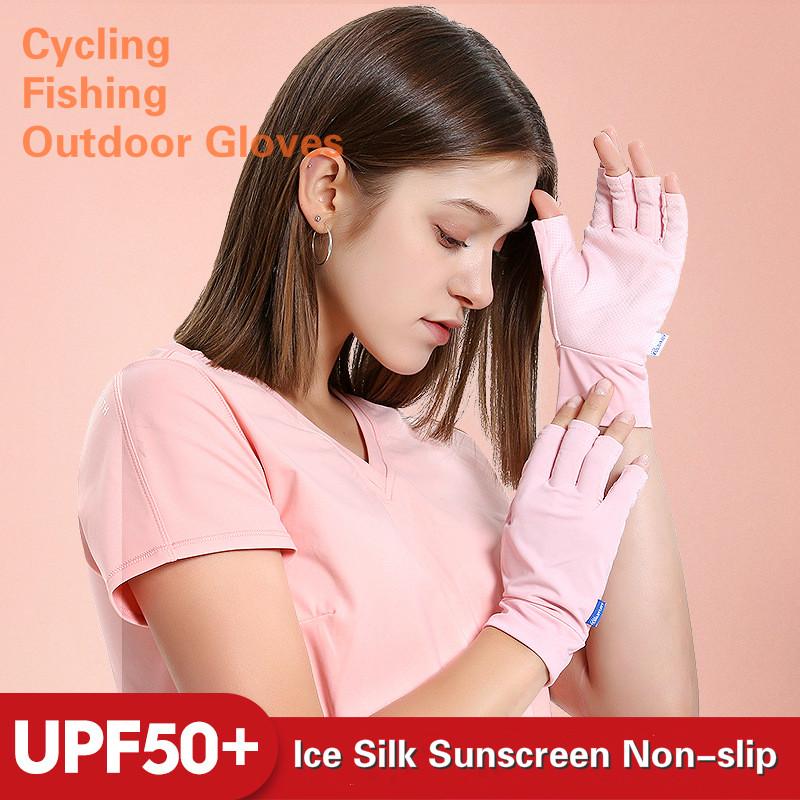 Satın alın Ice Silk Sunscreen Fishing Gloves Outdoor Riding Half Finger ...