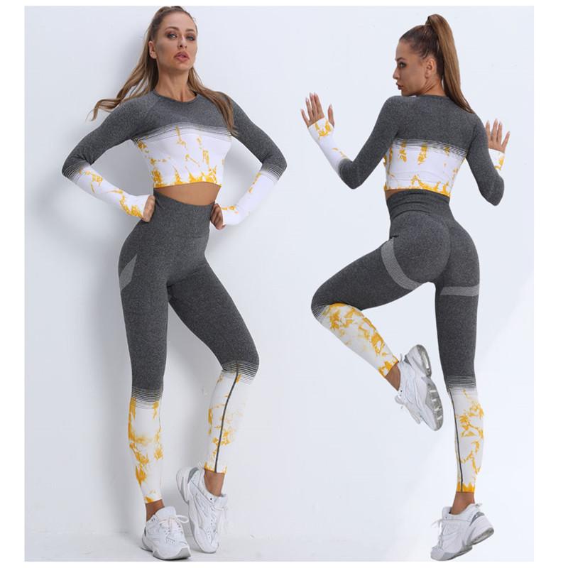 Cheap Dyeing Seamless Yoga Set Women Gym Fitness Clothing Sportswear Sports Top High Waist Gym ...