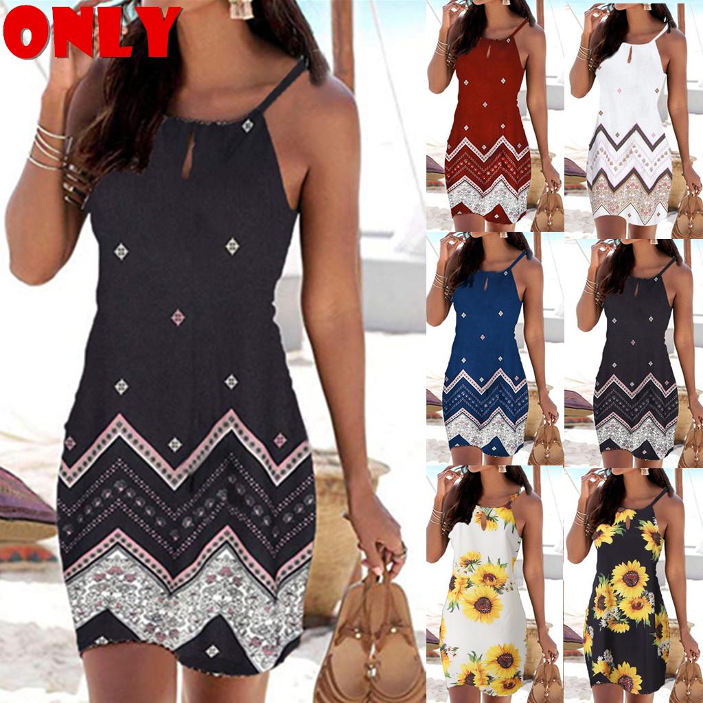 Buy Summer Women Halter Neck Print Sleeveless Casual Mini Beachwear ...