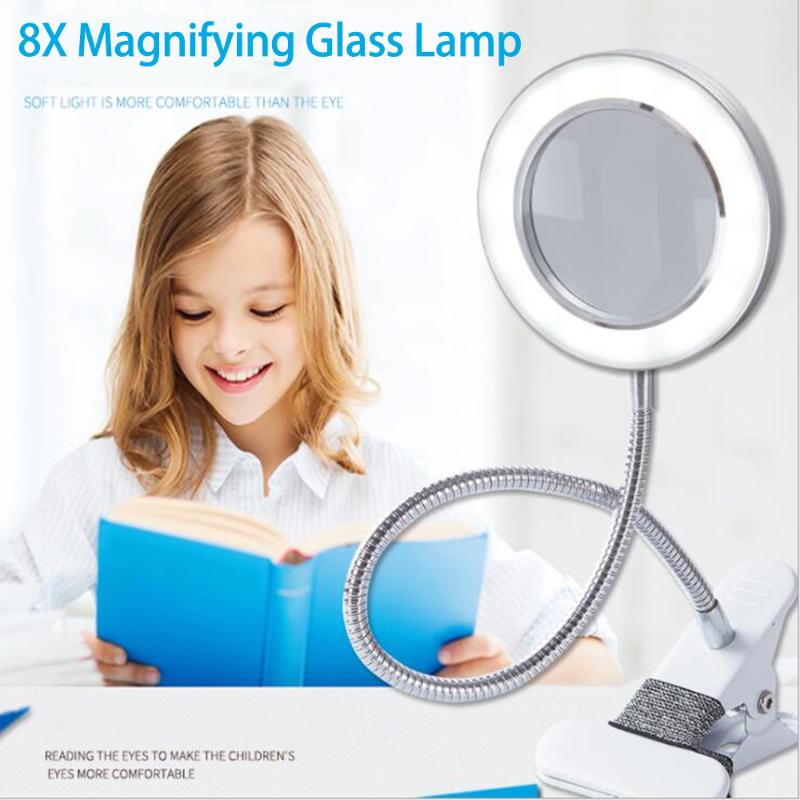 Buy 8X Illuminated Magnifier Flexible Rotation Desktop Magnifying Glass ...