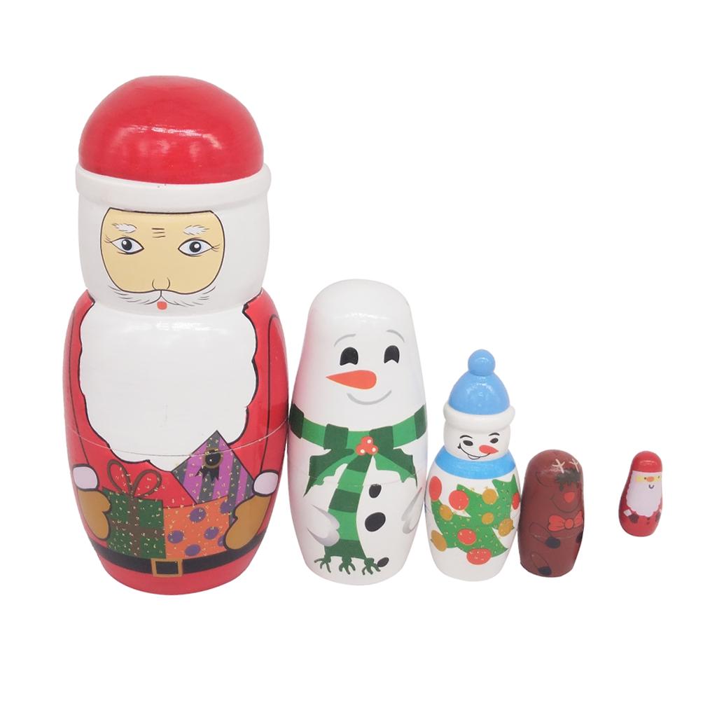 Buy 5pcs Wooden Russian Nesting Doll Santa Claus Shape Painted Nested ...