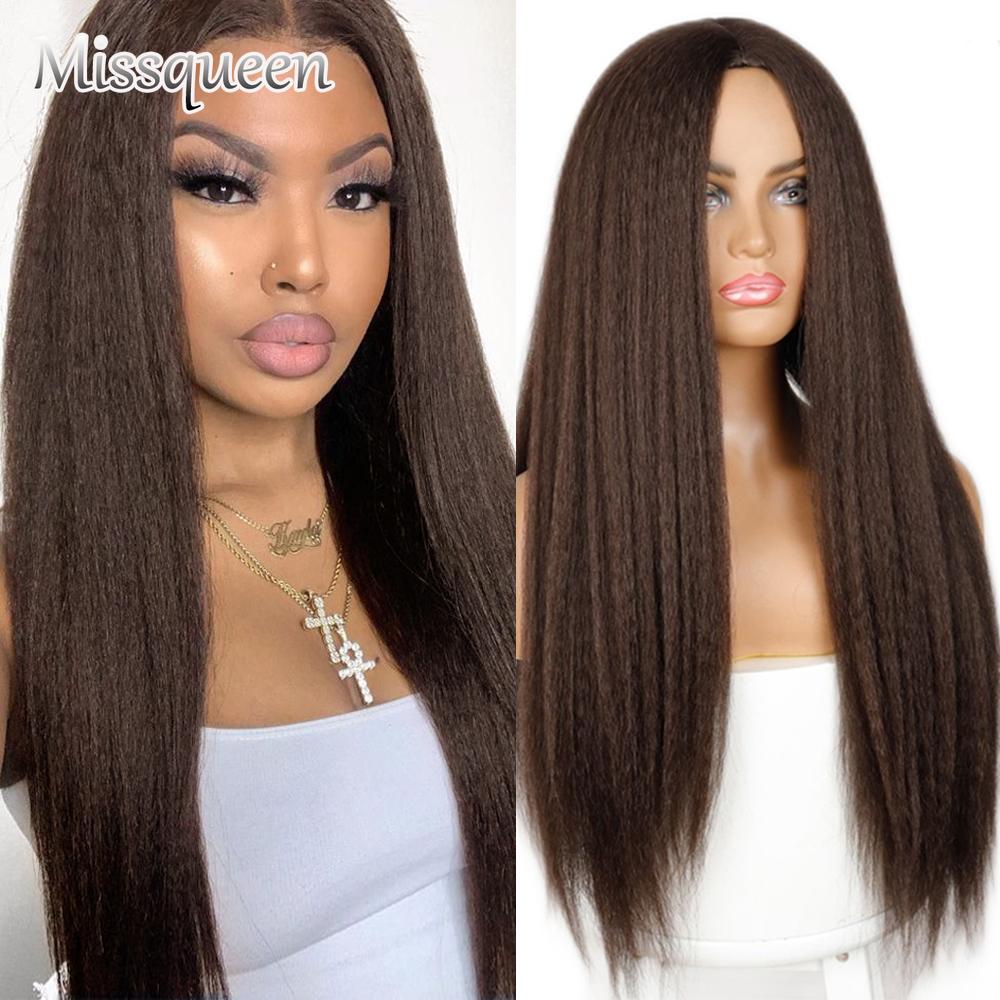 Buy MISSQUEEN Kinky Straight Wigs Yaki Straight Synthetic Hair Wig ...