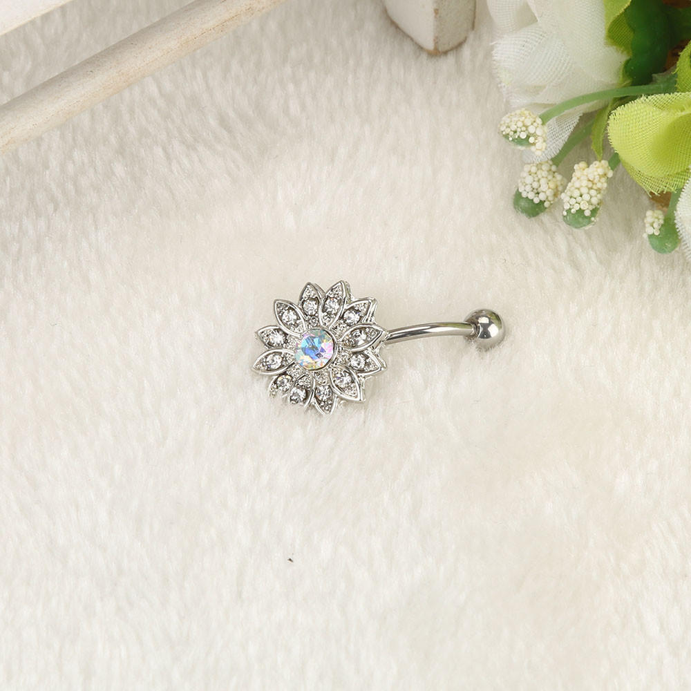 Satın alın Women Crystal Rhinestone Flower Navel Belly Button Ring Bar Body Piercing B | Joom