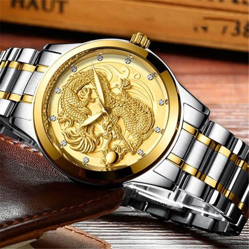 Buy Waterproof 3D Luxury Male Embossed Dragon Stainless Steel Round Men ...