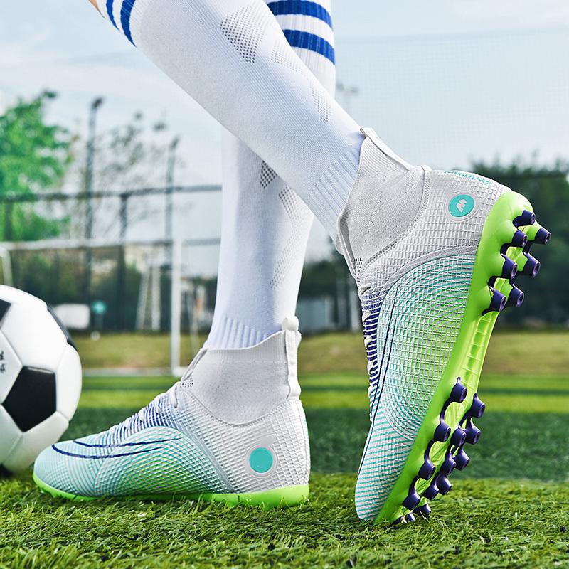 Buy Men Football Boots Long Spikes FG Kids Soccer Shoes High Ankle ...