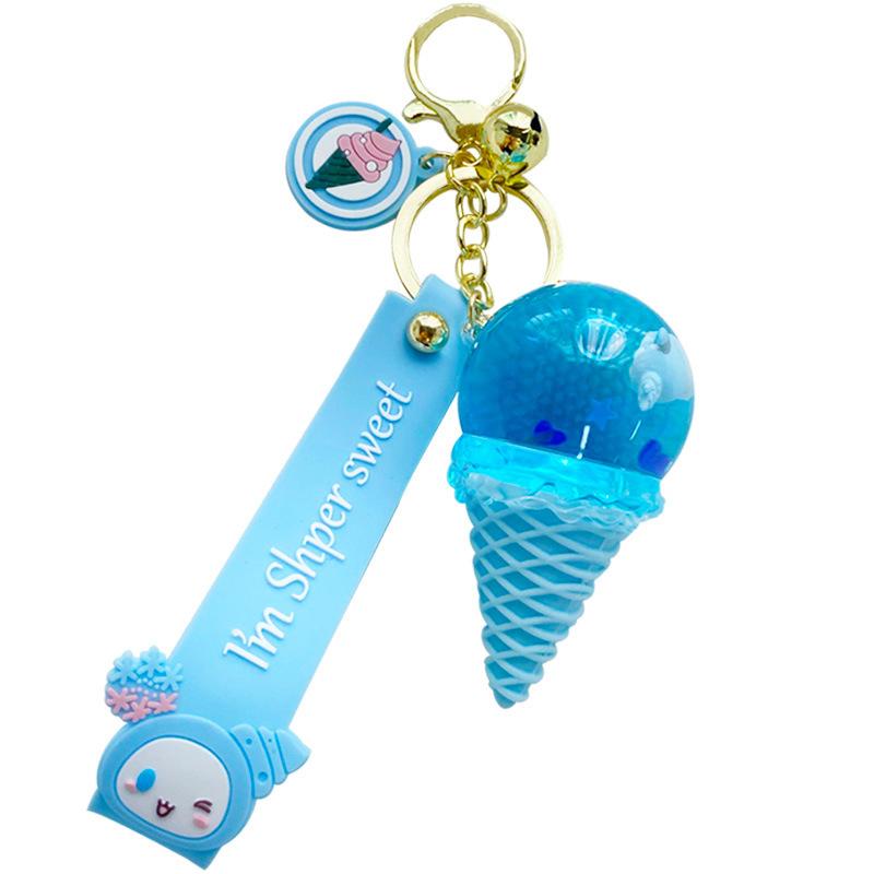 Buy Cute Ice Cream Keychain Moving Liquid Quicksand Key Ring for Women ...