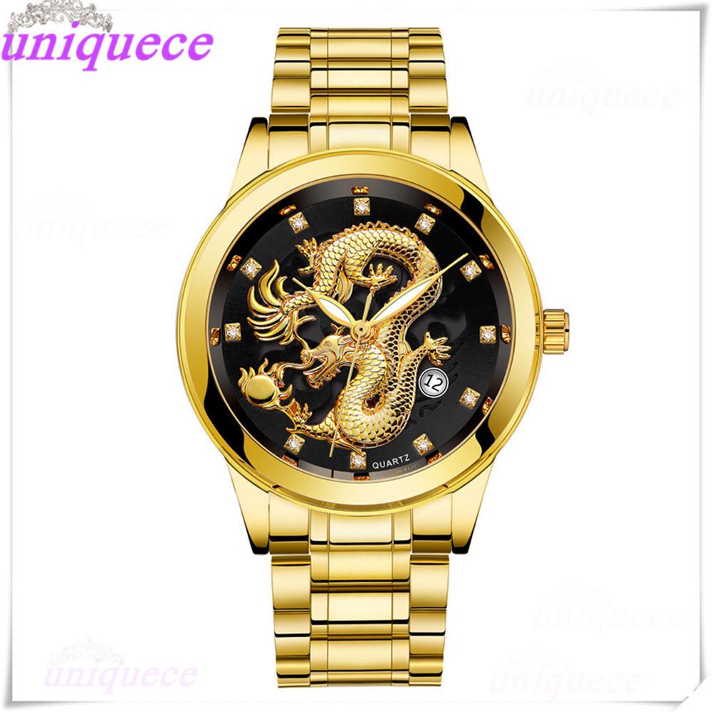 Buy Sculpture Quartz Watch Luxury Waterproof Mens Gold Dragon Men Steel ...