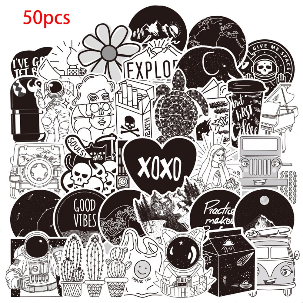 Buy Luggage Decal Black and White Laptop Stickers PVC For DIY 50Pcs ...