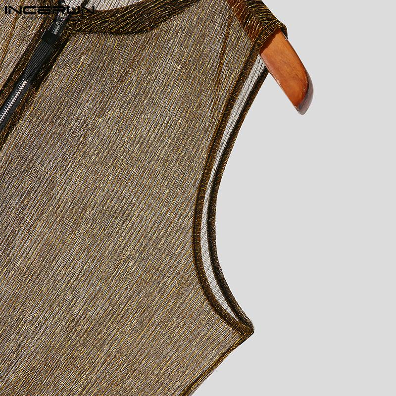 Cheap INCERUN Men's Sleeveless Zipper Overalls Long Pants See Through ...