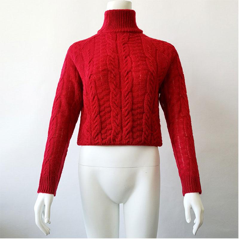 Buy Women's Sweater Short Long Sleeve High Collar Sexy Navel Twist ...