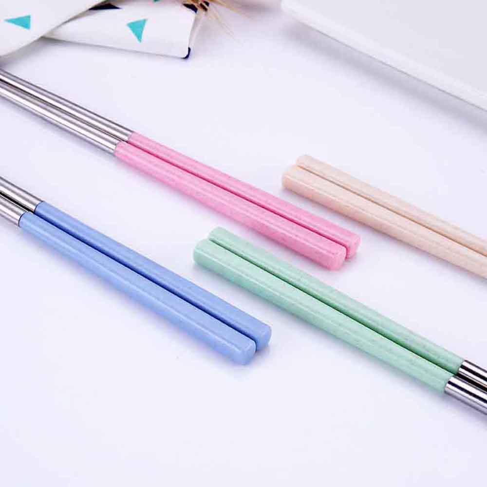 Buy Stainless Steel Chopsticks Wheat Straw Portable Travel Chopstick ...