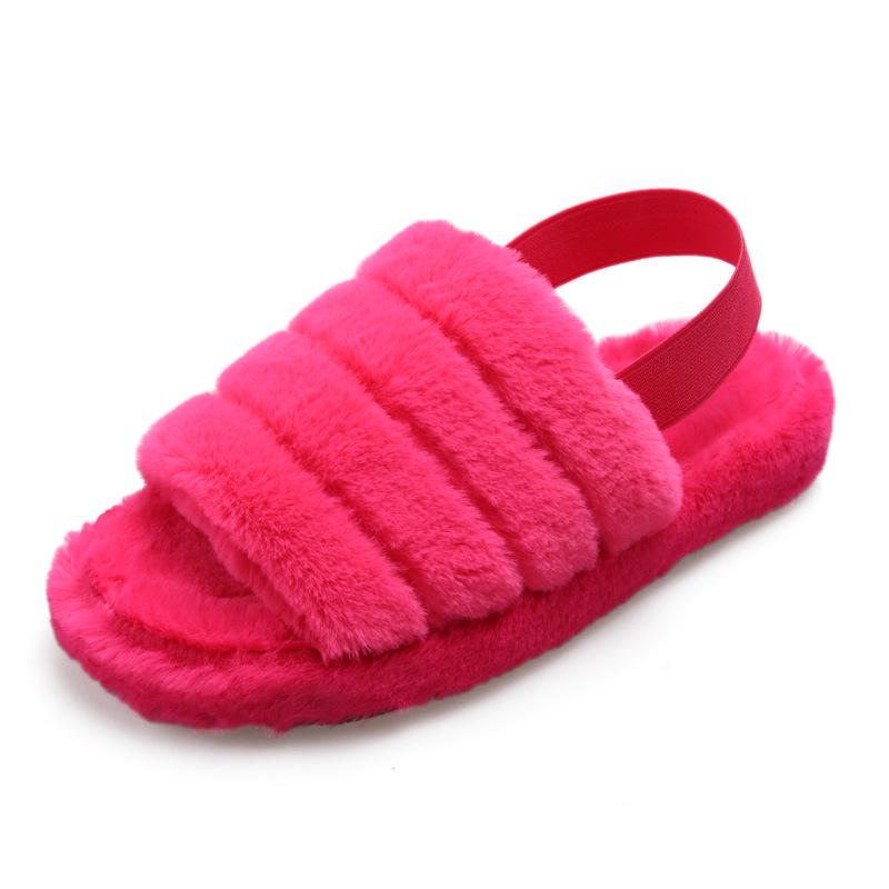 Buy Women Fluffy Fur Sliders Slippers Slip On Flat Sandals Mules Shoes ...