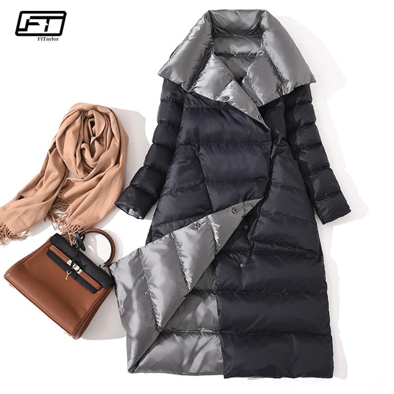 Buy Women Double Sided Down Long Jacket Winter Turtleneck Double ...