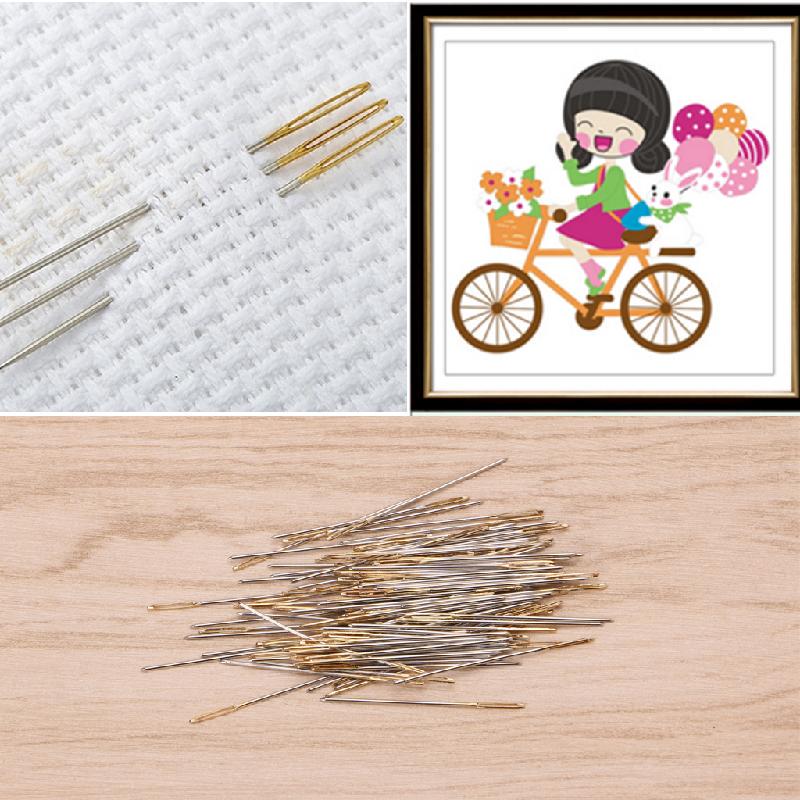 Buy 100Pcs Golden Tail Needles 24# Embroidery Fabric Cross Stitch ...
