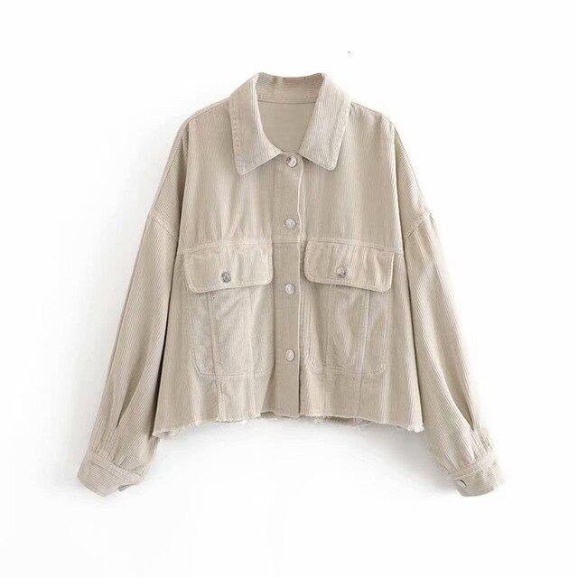 Autumn Button Up Bomber Jacket Women Lapel Pocket Short Coat uygun ...
