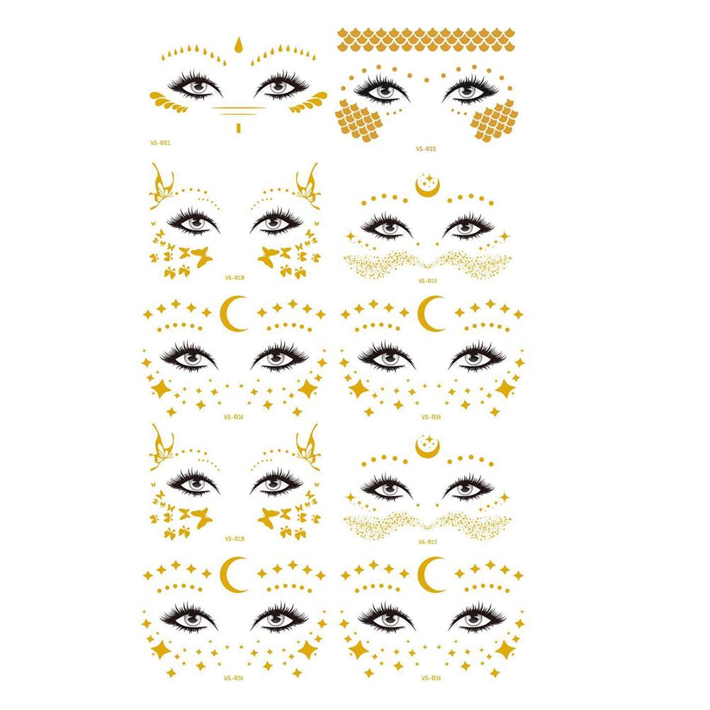 Buy 10pcs Face Stickers Gold Stamping Waterproof Shiny Tattoo Sticker ...