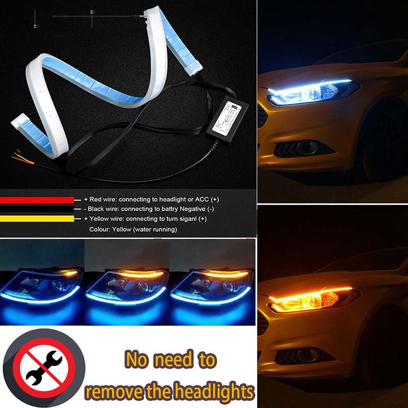 Buy 2Pcs 30Cm Switchback Car Flexible Led Strip Light Drl Flowing Turn ...