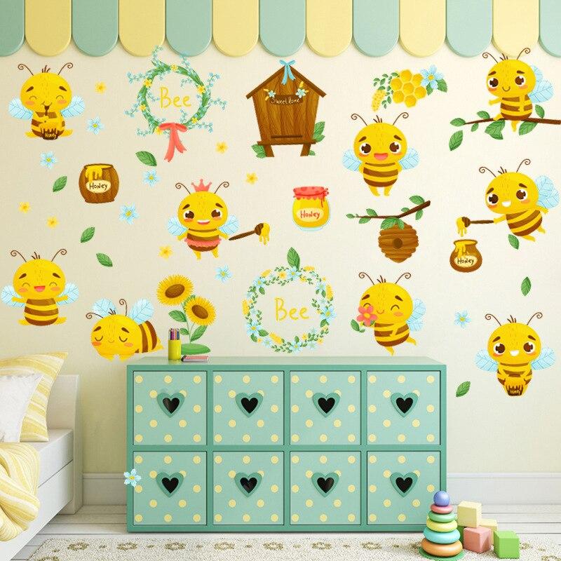 Wall Stickers Yellow Little Bee Cartoon Animals Self Adhesive Mural ...
