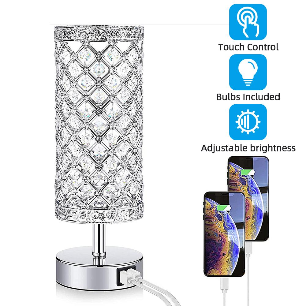 Buy LED Silver Crystal Bedside Lamps With 2*USB ports Indoor Table Lamp ...