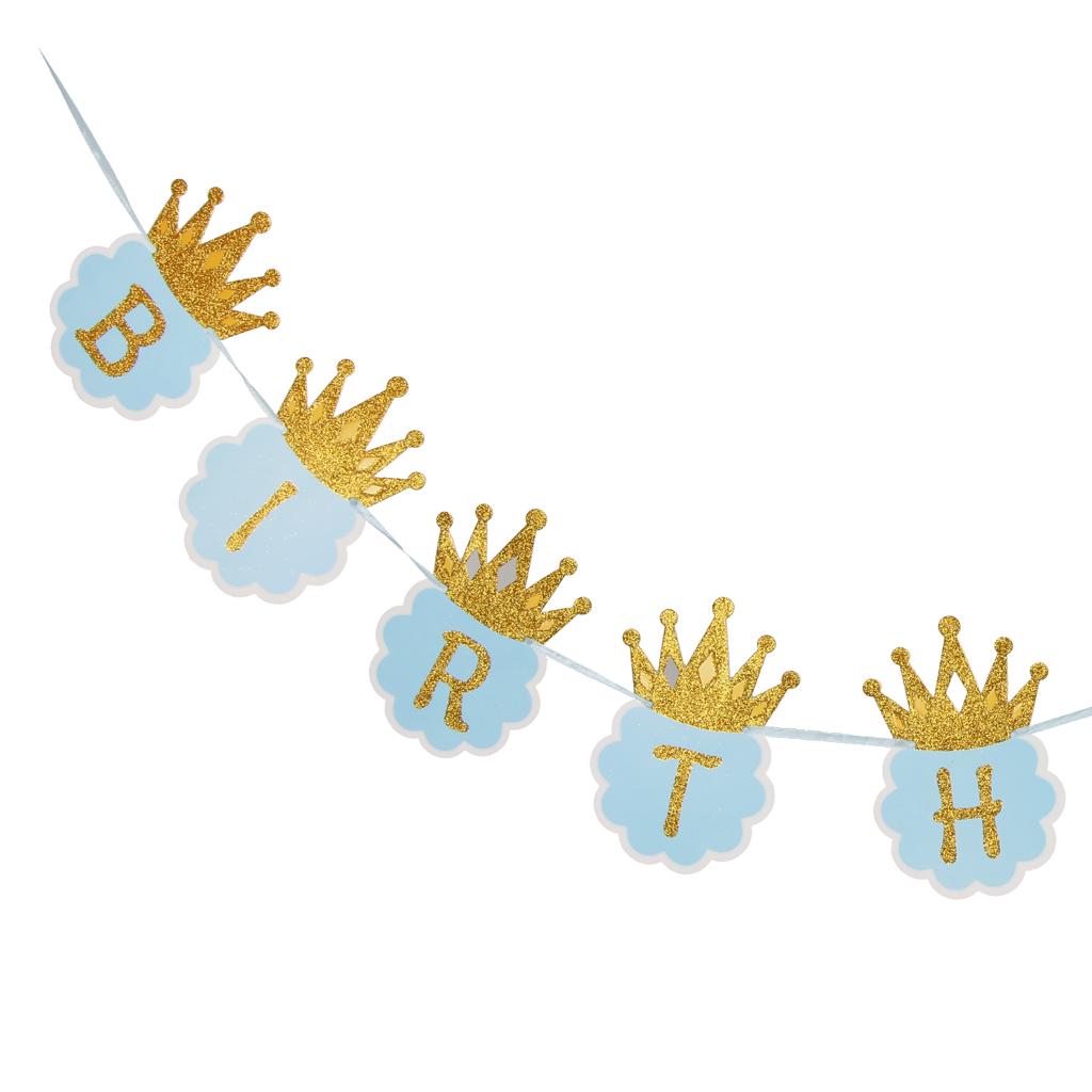 Crown Kid Happy Birthday Party Banner Pulverized Paper Unique Flag Pink ...