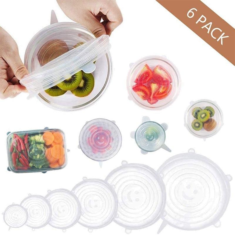 6 Pcs/Set Reusable Silicone Food Wrap Stretch Vacuum Durable Seal Cover ...