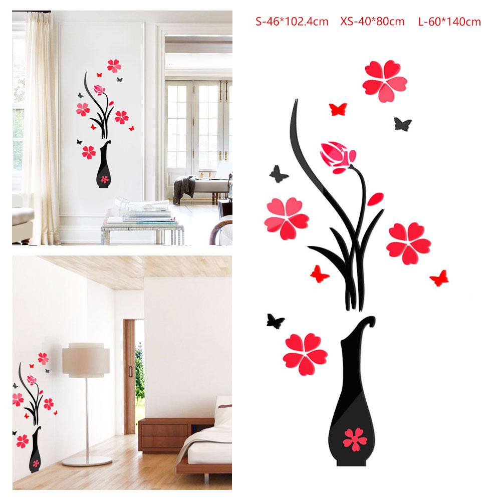 DIY Vase Flower Tree Sticker Crystal Arcylic 3D Wall Stickers Decal ...