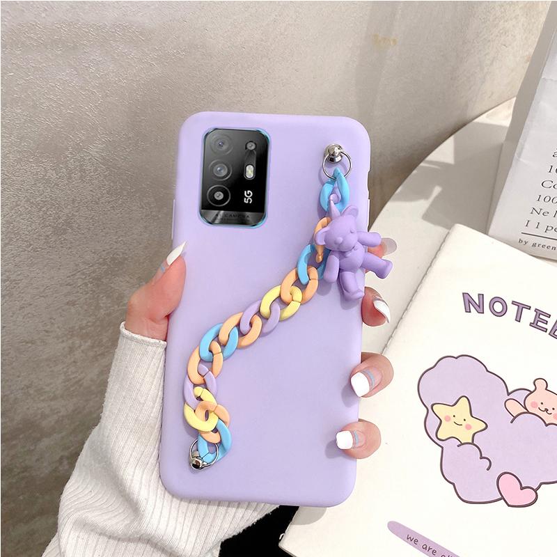 Buy Candy Color Soft Silicone Back Cover For OPPO A94 A93 A74 A55 A54 5G Rainbow Bracelet Wrist ...