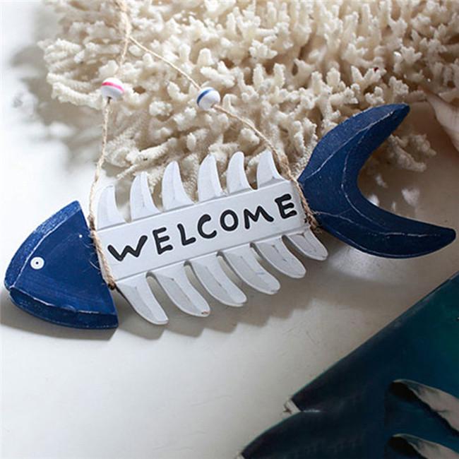 Buy Mediterranean Style Solid Wood Creative Fish Bone Welcome Doorplate ...
