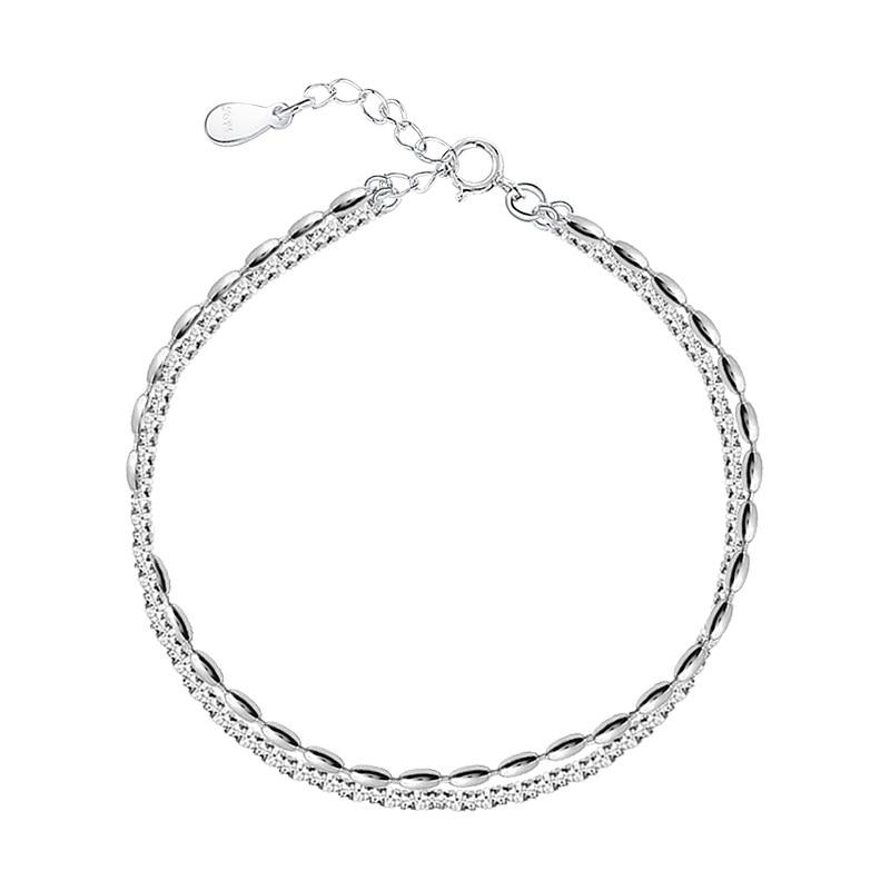 925 Sterling Silver Chain Bracelet for Women Double Layer Beads ...