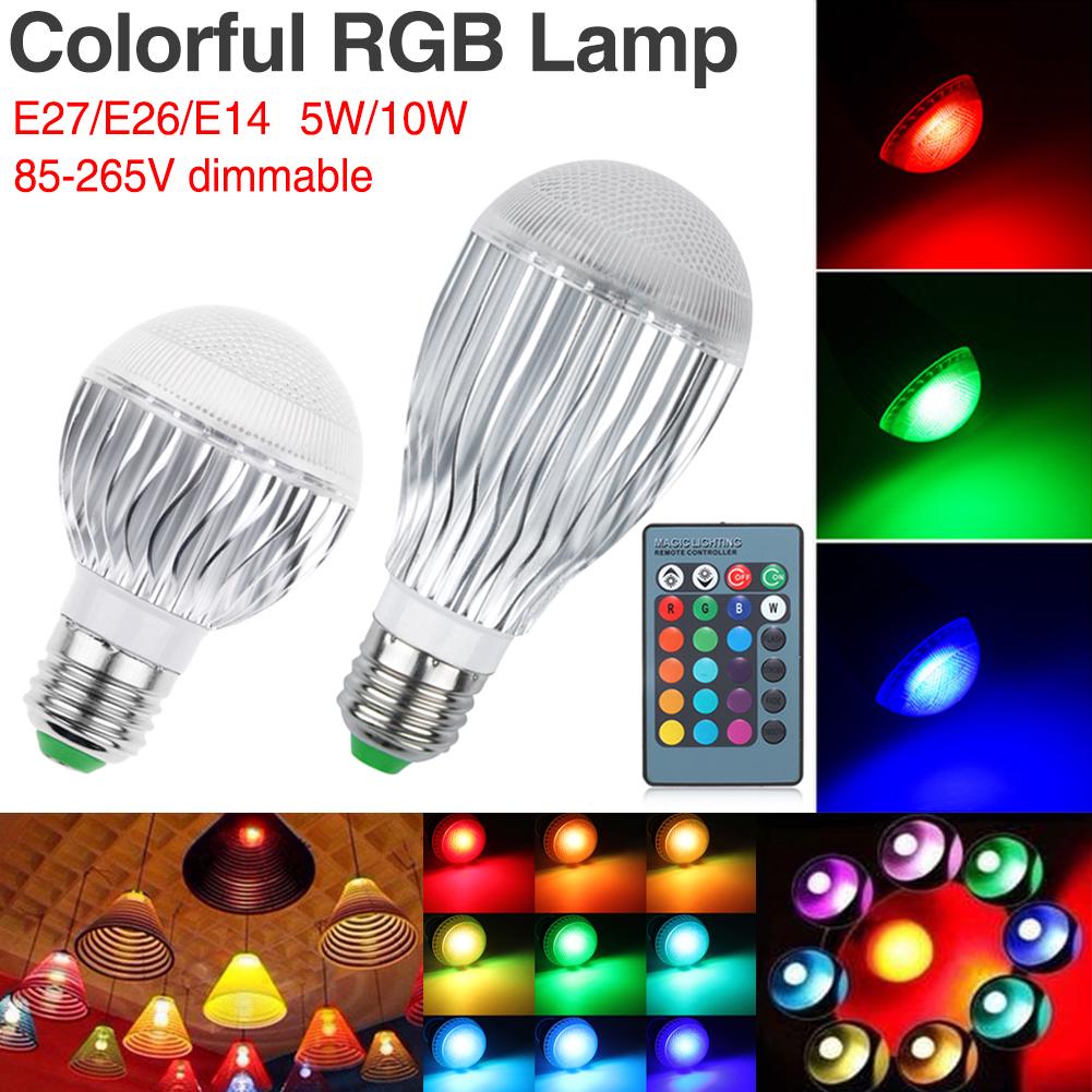 E27 E14 E26 5/10W RGB LED Lamp Dimmable Color Changing Light with ...