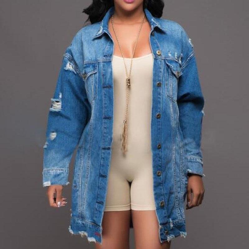 Buy Plus Size Long Denim Jacket Women Autumn Vintage Cotton Jeans ...