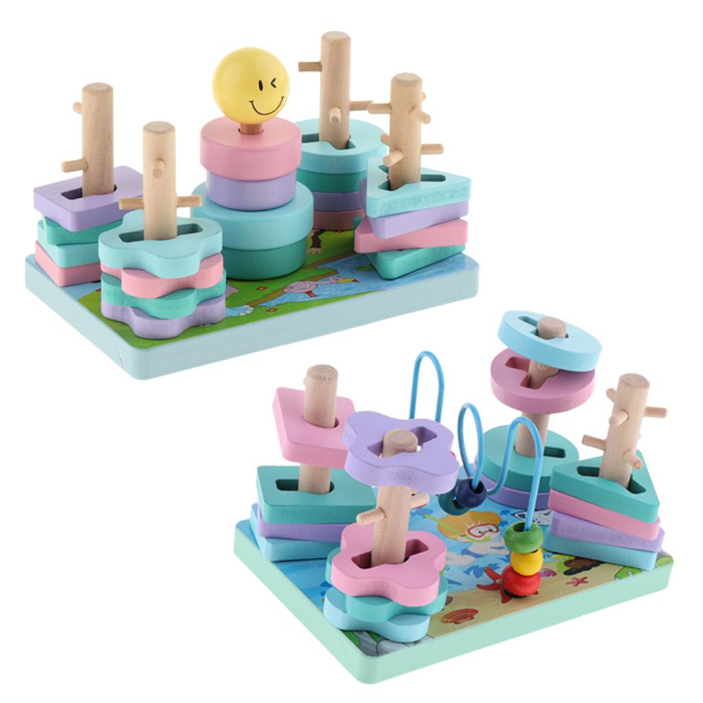 Buy Wooden Geometry Matching Puzzle Stacking Building Block Kids Early ...