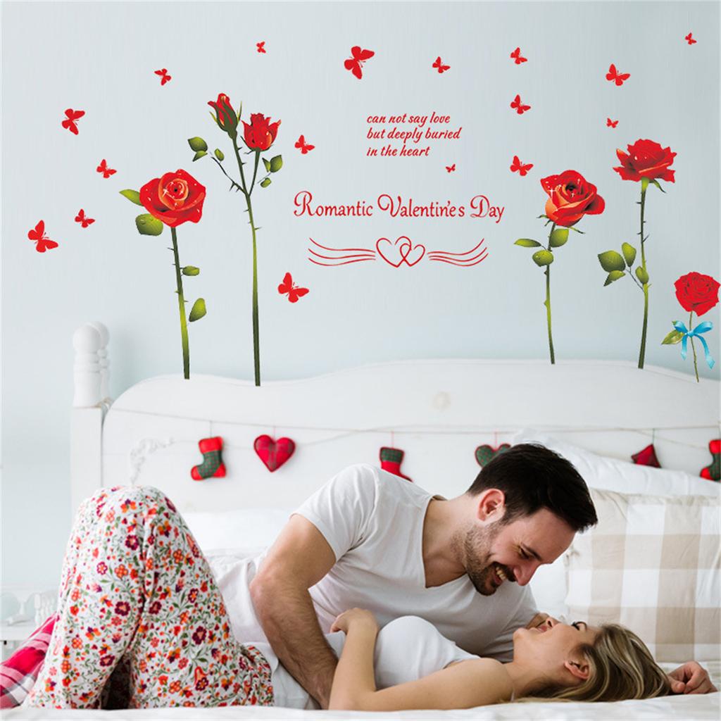 Buy Red Rose Wall Stickers Valentine's Day Rose Heart Removable Self ...