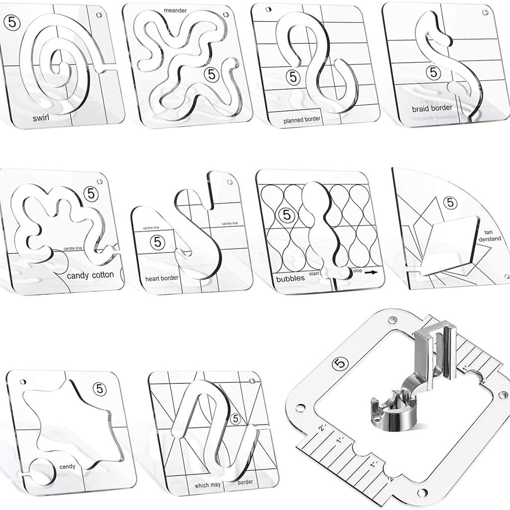 12 Pieces Free-Motion Quilting Templates with Quilting Frame and Low ...