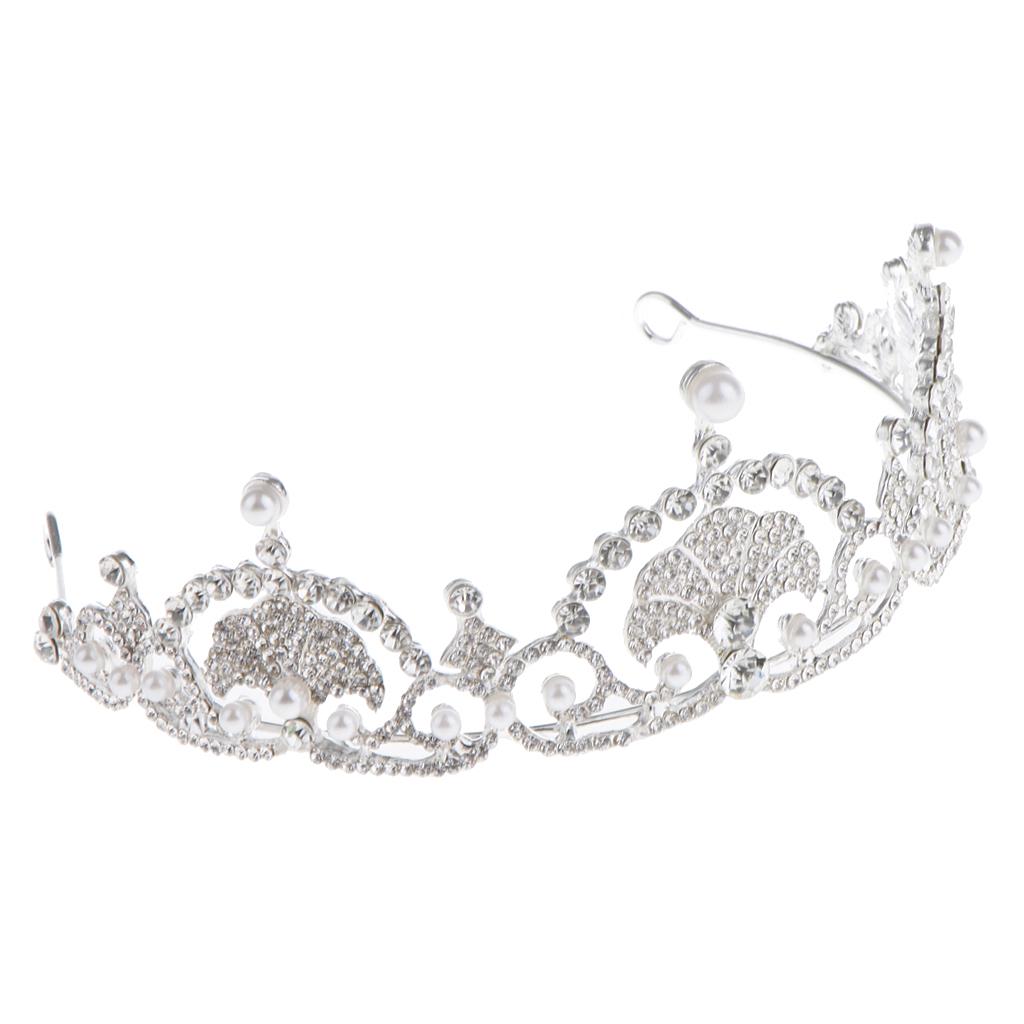 Princess Crystal Pearls Hair Crown Tiara Headband Wedding Bridal ...