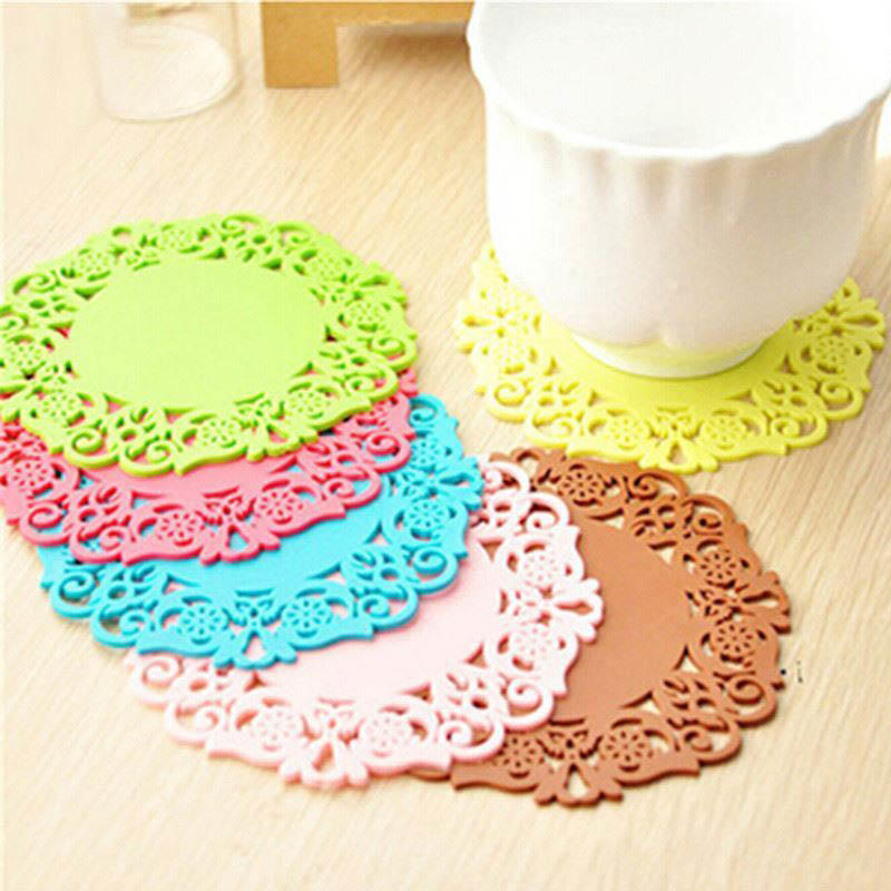 Cheap Cup mats resistant pads lace round design silicone cup flower ...