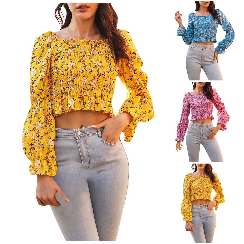 Cheap Women's Casual Fashion One-word Collar Long-sleeved Ruffled Loose ...