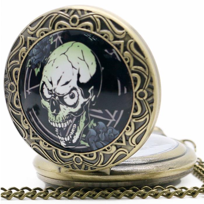 Steampunk Gothic Style Vintage Cool Evil Skull Pocket Watch Necklace ...