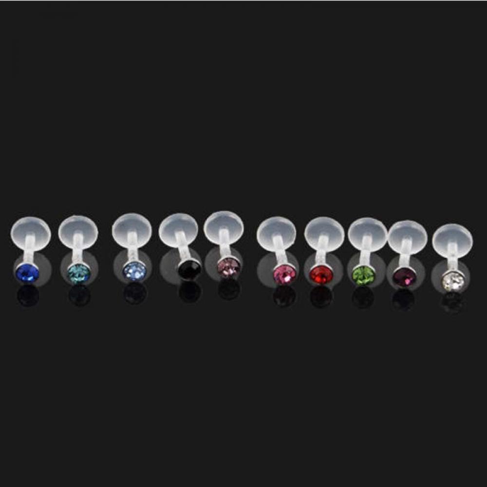 10pcs Fashion Bar Sexy Gem Labret Acrylic Flesh Piercing Lip Stud uygun ...