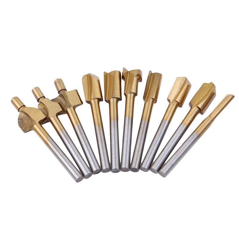 Buy 10pcs 1/8" HSS Wood Router Bits Files Titanium Coated Mini 3mm Wood ...