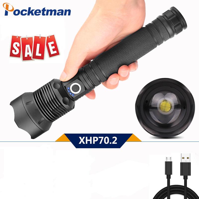 Buy Powerful XHP70 LED Flashlight USB Charging Zoomable Torch Linterna ...