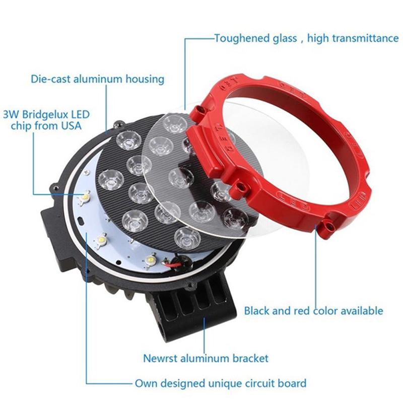 51W 7 "Led Arbeit Licht Spot Rot Runde Offroad Nebel Fahren 4Wd Boot ...