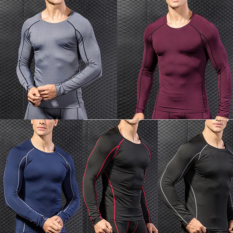 Buy Compression Gym Shirts Striped Sporting Tops Long Sleeve Round Neck ...