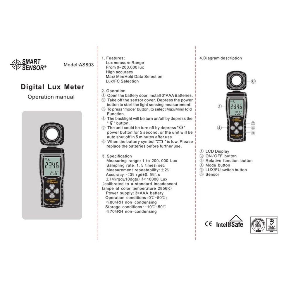 Buy KC SMART SENSOR AS803 Digital Lux Meter Luminance Tester Light ...